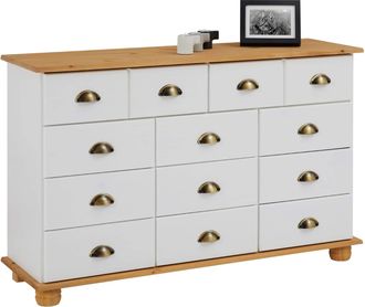 IDIMEX Schubladenschrank Sideboard Colmar weiß/braun, massives Kiefernholz mit 11 Schubladen
