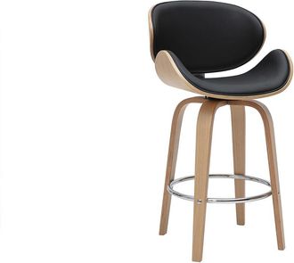 Miliboo Walnut Barhocker, drehbar, Schwarz und helles Holz, 65 cm