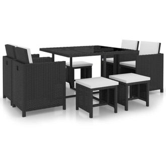 vidaXL Vidaxl - Ensemble &agrave; manger dext&eacute;rieur 9 pcs coussin R&eacute;sine tress&eacute;e Noir