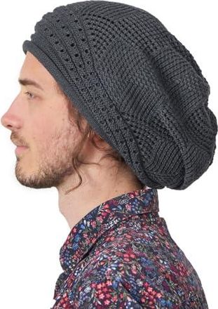 Charm by Casualbox Bonnet Slouchy Femme en Crochet Surdimensionn&eacute;, Chapeau Homme en 100% Coton, Bonnet Rasta Tam pour Cheveux Locks Gris Fonc&eacute;