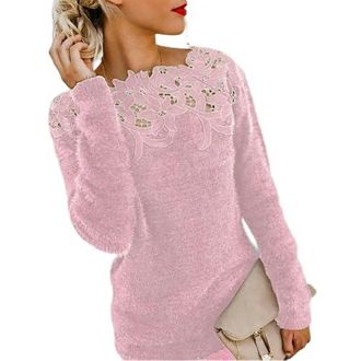 Generic NYSBH Pull d&eacute;contract&eacute; &agrave; col rond pour lautomne et lhiver, rose, 5XL