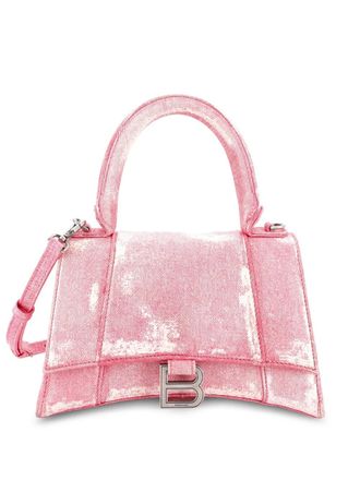 Balenciaga Hourglass Top Handle Bag Denim Printed Leather Small satchel - Rose