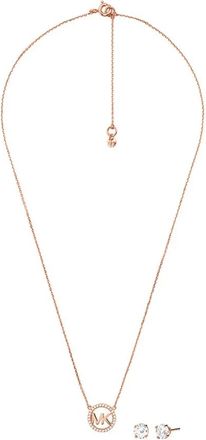 Michael Kors Femme, Accessoires, Jaune, Taille: ONE Size Ensemble collier et clous doreilles logo pav&eacute;