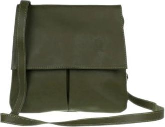 Girly HandBags Sac &agrave; bandouli&egrave;re double poche en cuir v&eacute;ritable italien, Olive fonc&eacute;, W 25, H 25, D 2 cm (W10, H 10, D 1 inches)