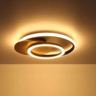 Globo Lighting Deckenleuchte Holz Designleuchte Ringe grau mdf Wohnzimmerleuchte champagnerfarben, led 24W 1100Lm warmwei&szlig;, LxBxH 38x36x6,5 cm