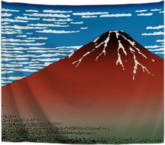 A.Monamour Wandteppiche Wanddekor Traditionelles Japanisches Ölgemälde Roter Berg Fuji Von Hokusai Bild Stoff Wandtuch Wandbehang Wandkunst Wandbilder für Schlaf