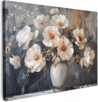 MuchoWow © Leinwandbilder 40x30 cm Wall Art Decoration Bilder für die Wand Schlafzimmer Deko Canvas Painting Wanddekoration Wohnzimmer Blumen - Weiß - Vase - M