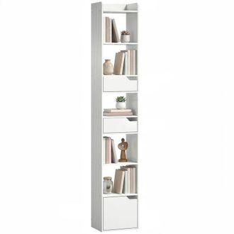HOMCOM Biblioth&egrave;que - HOMCOM - porte, 2 tiroirs compartiments ouverts - bois - 32 x 24 x 181,5 cm - blanc