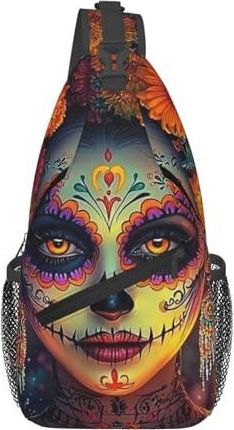Generic Sugar Skulls Sac &agrave; dos &agrave; bandouli&egrave;re Jour des morts aux couleurs vives pour homme Sac &agrave; dos de randonn&eacute;e Sac &agrave; dos de voyage