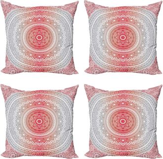 Abakuhaus Grau und Rot Dekokissen Kissenbezug 4er Pack, Ombre Mandala Boho, Modern Accent Doppelseitiger Digitaldruck, 40 x 40 cm, Grau Rot