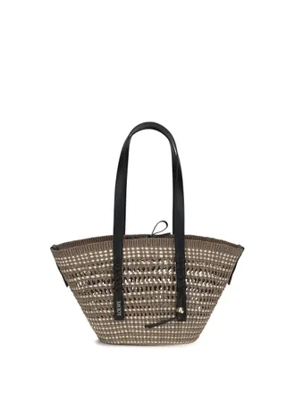 Loewe Womens Shoulder Bag Braid Basket - Iraca Palm & Calfskin Khaki-Natural Straw; Other Materials Bucket Khaki/natural