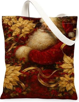 Generic Sacs fourre-tout vintage en toile &agrave; motif floral festif, r&eacute;utilisables, l&eacute;gers et lavables &agrave; bandouli&egrave;re pour les vacances, les voyages, le shopping, 