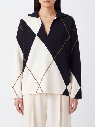 Max Mara Oversize-Polopullover aus Wolle mit Argyle-Muster und V-Ausschnitt