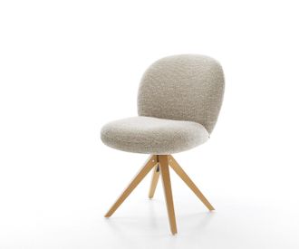 DELIFE Drehstuhl Nube-Flex Webstoff Soft Beige Holzgestell kantig Natur 180&deg; drehbar Taschenfederkern, Esszimmerst&uuml;hle