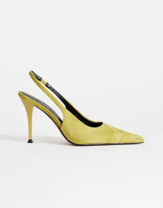 Topshop Anya - Escarpins en daim v&eacute;ritable &agrave; talon haut et bride arri&egrave;re - Olive-Vert