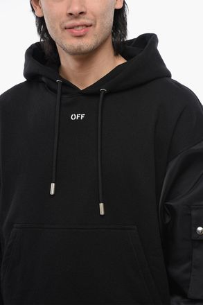 Off-white Brushed Hoodie With Bomber Sleeves Off-White
