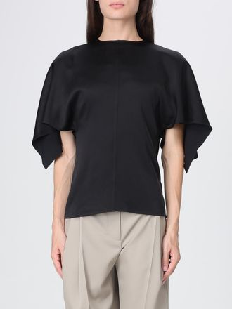 Stella McCartney Blouse &agrave; col rond en satin avec manches courtes et fermeture &agrave; nouer