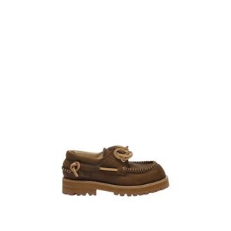 Moschino Femme, Chaussures, Brun, Taille: 36 EU Mocassins en daim avec surpiq&ucirc;re