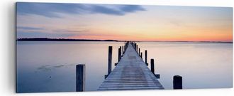 Arttor Bilder auf Leinwand Sonnenuntergang See Wasser Br&uuml;cke Leinwandbild 140x50cm Wandbilder Dekoration Wohnzimmer Schlafzimmer Gro&szlig; XXL Wanddeko Bild Wand 