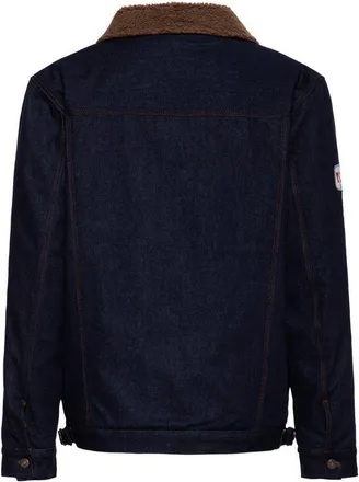 King Kerosin Jeansjacke Cowhide Eins&auml;tze in Kuhfell-Optik und Umlegekragen aus Teddy-Fellimitat