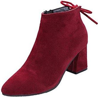 OverDose Bottines Chelsea, Bottes à Talons Lacets Femme Grande Taille Hiver Chaussures (EU:44, Rouge)