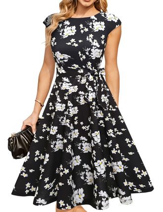 Dresstells Cocktailkleid Damen Festliche Kleider 1950er Knielang Rockabilly Hochzeitkleid Vintage Abendkleid Kurz Swing Partykleid Vintage Petticoat Kleid Black 