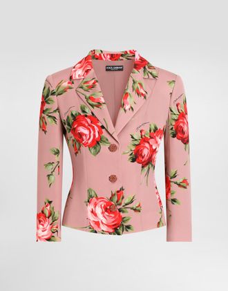 Dolce & Gabbana Rose Bouquet-print Charmeuse Single-breasted Jacket - Frau Blazer Multicolor 50