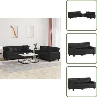 vidaXL The Living Store 2-tlg. Sofagarnitur mit Kissen Schwarz Kunstleder - Schwarzes Sofa - Couchgarnitur - Kunstledersofa - Wohnzimmersofa - Gem&uuml;tliches