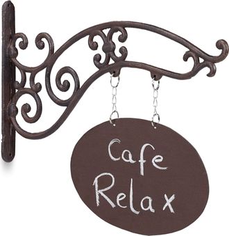 Relaxdays 2 x Ladenschild, Antik-Design, zum Beschriften, Schild mit Ausleger, Gusseisen, Bar, Geschäft, Eingang, braun