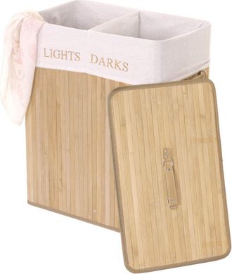 Mendler Wäschekorb HWC-C21, Laundry Wäschebox Wäschesammler Wäschebehälter, Bambus 2 Fächer 63x55x34cm 100l - naturfarben