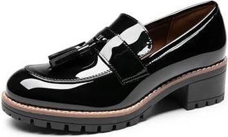 Dream Pairs Mocassins à plateforme à enfiler avec semelle à crampons pour femmes, chaussures habillées et décontractées pour femme, Black Pat., 40.5 EU