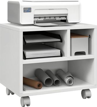 HOMCOM Support dimprimante meuble de rangement bureau caisson 4 compartiments ouverts 40L x 30l x 36H cm blanc-Blanc