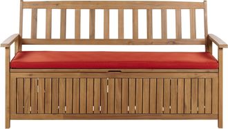 Beliani Gartenbank Akazienholz 3-Sitzer mit Stauraum Auflage Terracotta rot 160cm Sovana