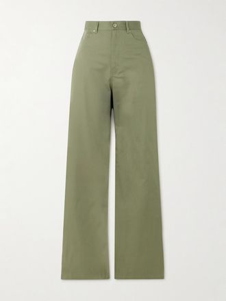 Loewe Pantalon Droit En Serge De Coton - Vert
