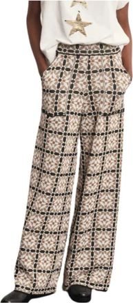 Akep Femme, Pantalons, Beige, Taille: 38 FR Pantalon Large Floral Géométrique