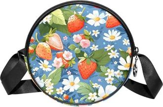Generic Sac &agrave; bandouli&egrave;re rond pour femme, motif fruits d&eacute;t&eacute; color&eacute;s, petit sac &agrave; bandouli&egrave;re avec fermeture &eacute;clair, bretelles r&eacute;glables, sac &agrave; main rond d&eacute;co