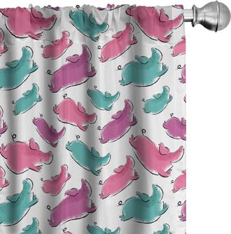 Abakuhaus Schwein Vorhänge 2er-Pack, Illustration von Hand gezeichnet Aquarell-Art-Silhouetten, Vorhang für Wohnzimmer Schlafzimmer, 4 Stück 150 cm x 175 cm, Ro