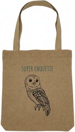 Fabulous Sac Shopping Tote Bag Aspect Lin - Super Chouette Dessin Illustration - Sac de Courses Toile Epaisse 360g Beige Naturel Cabas Port&eacute; Epaule Solide Impr