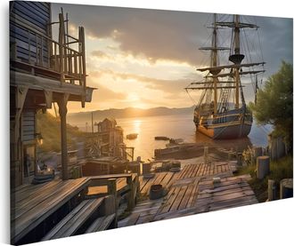 Islandburner Bild auf Leinwand Piraten Schiff mit Blick auf alte Segelschiffe Meer Sonnenuntergang Scenery Vint Bilder Wandbilder Poster IXXH-1P