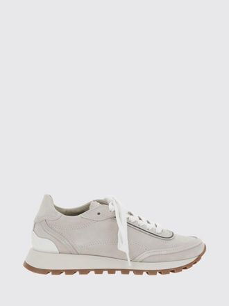 Brunello Cucinelli Baskets basses en cuir de veau su&eacute;d&eacute; avec monile