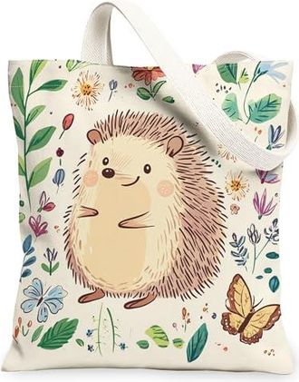 Generic Sac fourre-tout en toile motif h&eacute;risson printanier 33 x 38,1 cm, sac d&eacute;picerie r&eacute;utilisable pour femme, peinture danimaux, d&eacute;coration cadeau