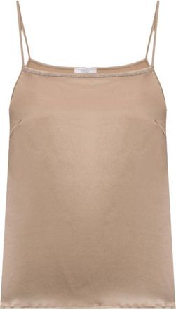 PESERICO Femme, Tops, Beige, Taille: 42 FR Haut en soie satin&eacute;e &agrave; col carr&eacute;