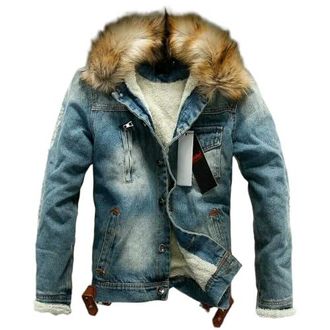 Generic NYSBH Vestes chaudes en coton de couleur unie &agrave; col montant pour homme Veste en jean dhiver pour homme Parka d&eacute;contract&eacute;e, bleu, XXS