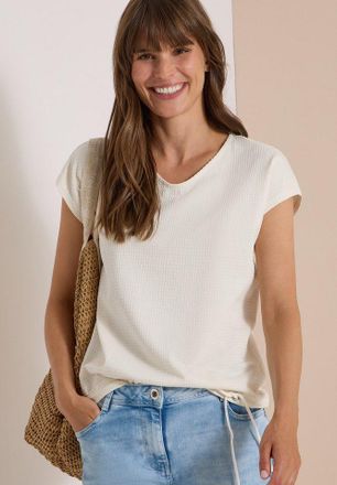 Cecil T-Shirt Sommershirt mit Waffel-Struktur, Baumwollmix, Kordelzug am Saum
