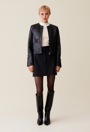 Claudie Pierlot Veste cuir courte col rond