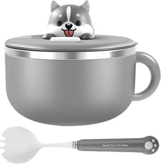 Generic Bol &agrave; nouilles instantan&eacute;es | Bol &agrave; ramen de 1200 ml avec poign&eacute;e et couvercle | Bol &agrave; nouilles en acier inoxydable avec fourchette | Bol de service i