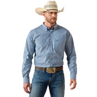 Ariat Mens Pro Series Judah Fitted Western Shirt Long Sleeve in Poseidon Stripe, Size X-Small, by Ariat
