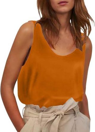 Generic T-shirt &agrave; col en V sans manches - Chemisier en satin grande taille pour femme - Bretelles larges - Col rond - Sans manches - &Eacute;l&eacute;gant - Respirant - L&eacute;g