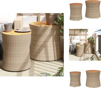 vidaXL Garten-Beistelltische 2 Stk. mit Holzplatte Beige Poly Rattan - Gartentisch - Outdoor M&ouml;bel - Balkonm&ouml;bel - Terrassenm&ouml;bel - Esszimmerset