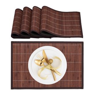 Relaxdays Tischset, 4er Set, Bambus, Stoff, rutschhemmend, 45x30 cm, Teller, Esstisch, eckiges Platzset, braun/schwarz